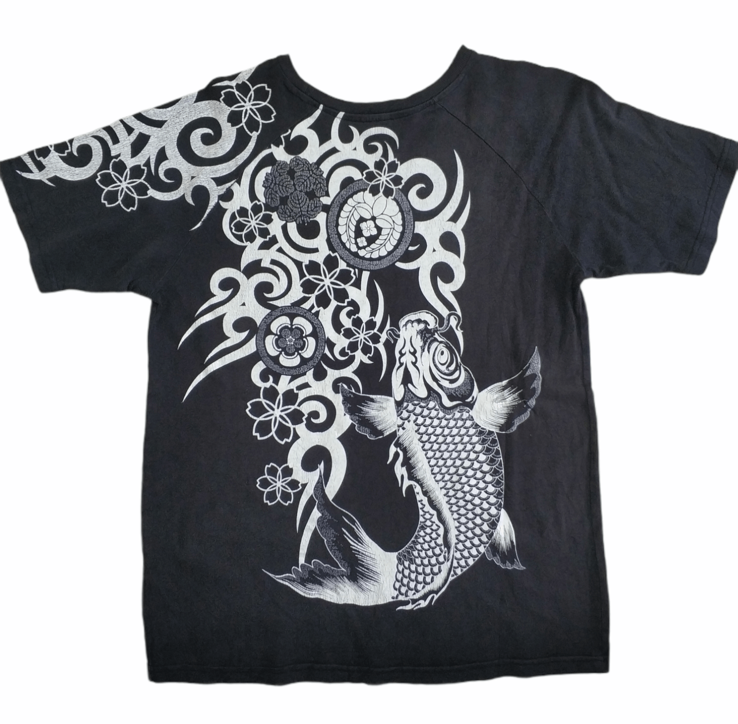 Japanese Brand × Sukajan T Shirts 🔥Overprint Faded Tattoo Koi Fish Tees ...