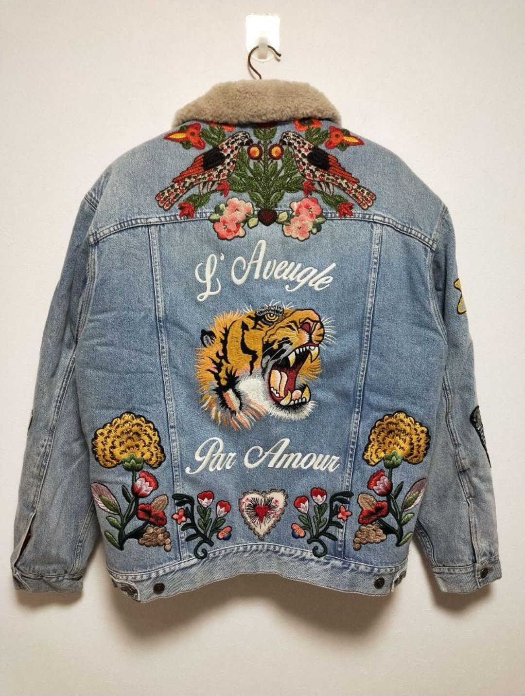 Gucci Embroidered Tiger Shearling Denim Jacket | Grailed