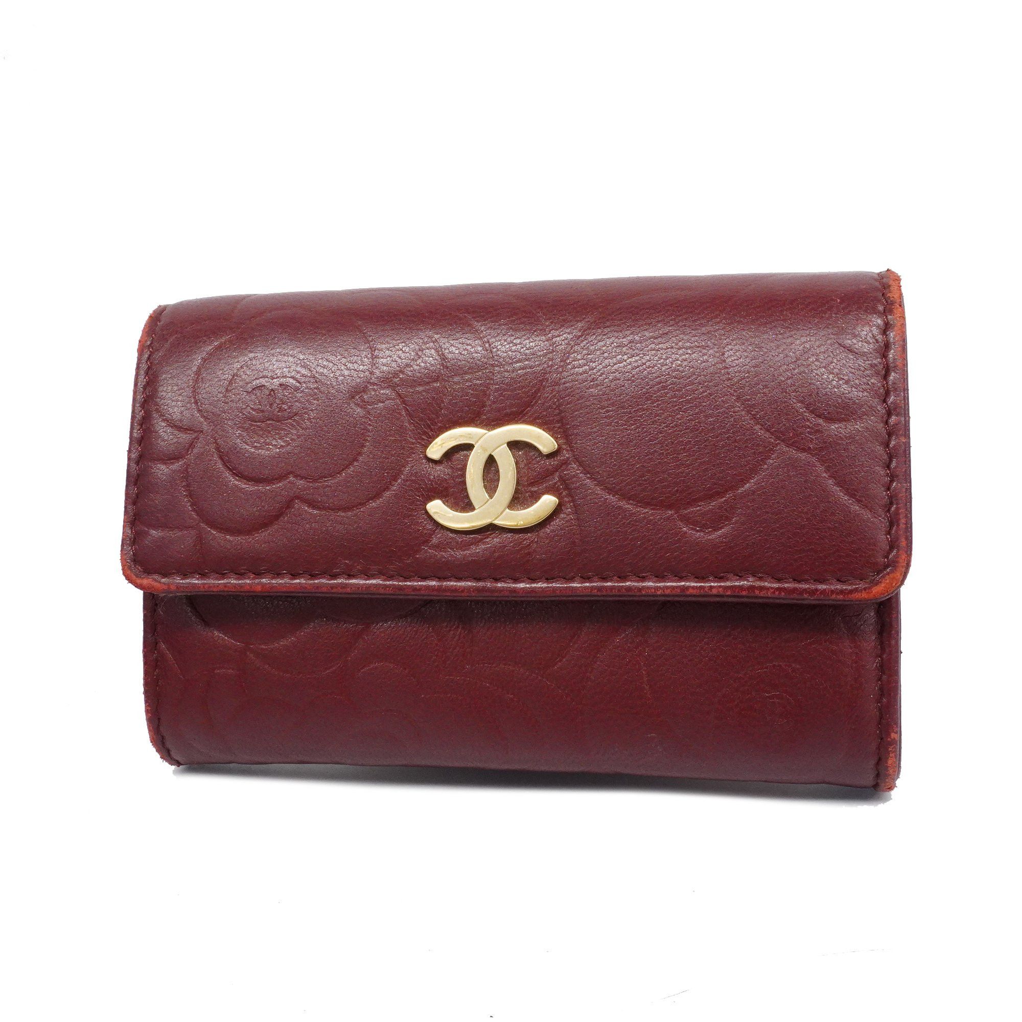 Chanel Auth Chanel Card Case Camellia Leather Card Case Bordeaux | Grailed