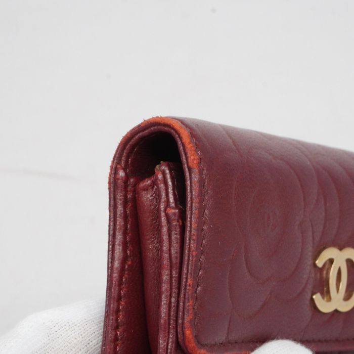 Chanel Auth Chanel Card Case Camellia Leather Card Case Bordeaux | Grailed