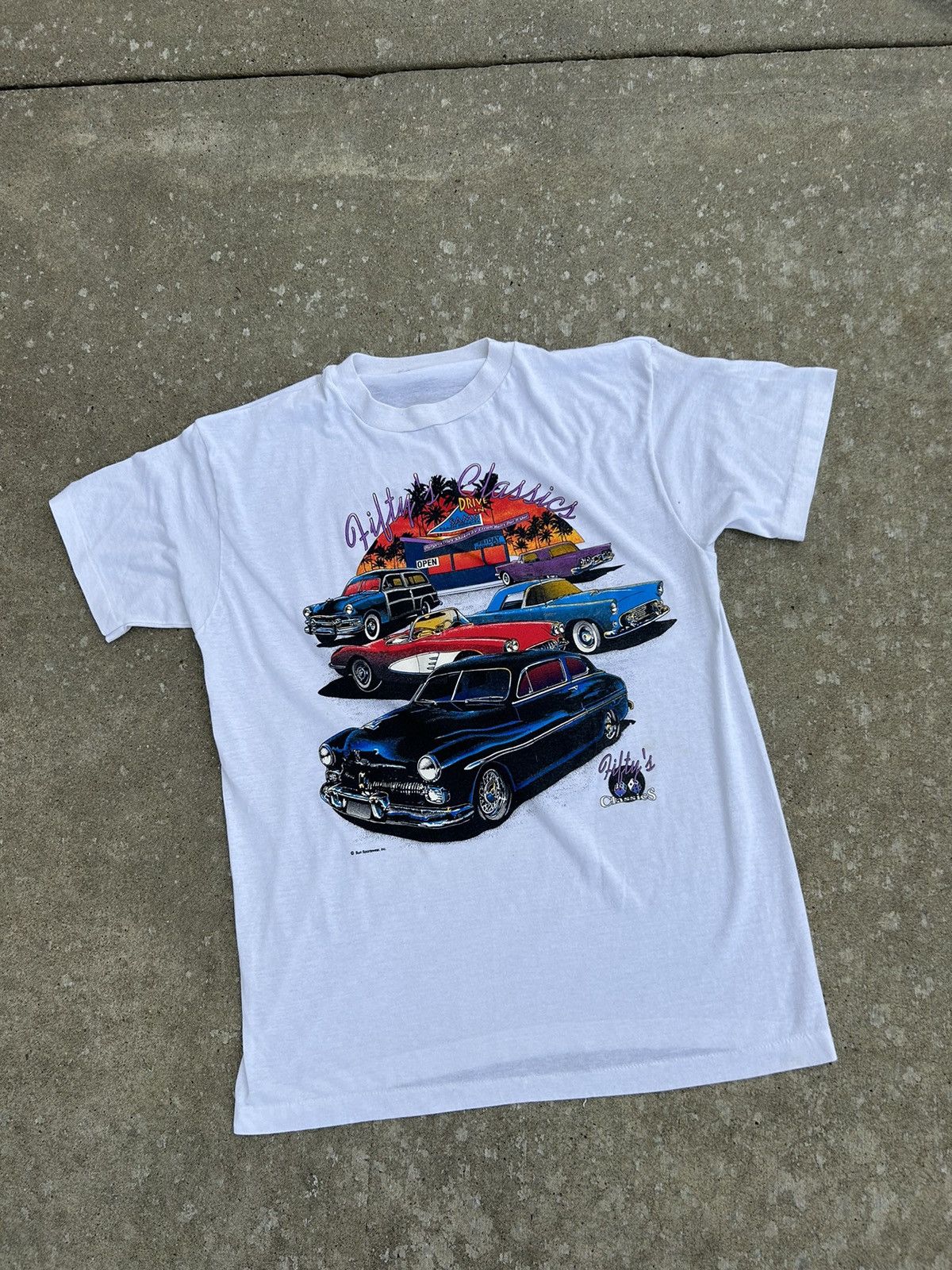 Vintage Vintage White Car Show Sunset Single Stitch Graphic Shirt | Grailed