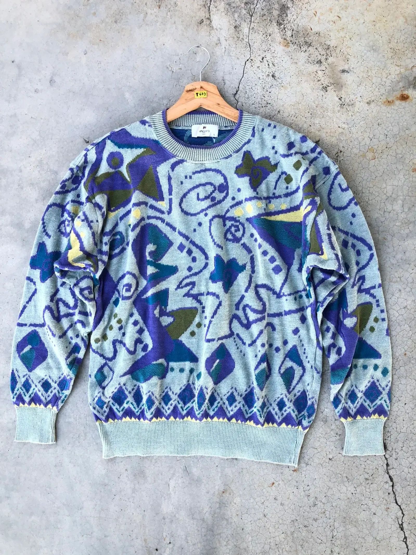 Art × Coloured Cable Knit Sweater × Very Rare 📌Vintage Ungaro Paris Colour Knit/Jumper Knitting ...