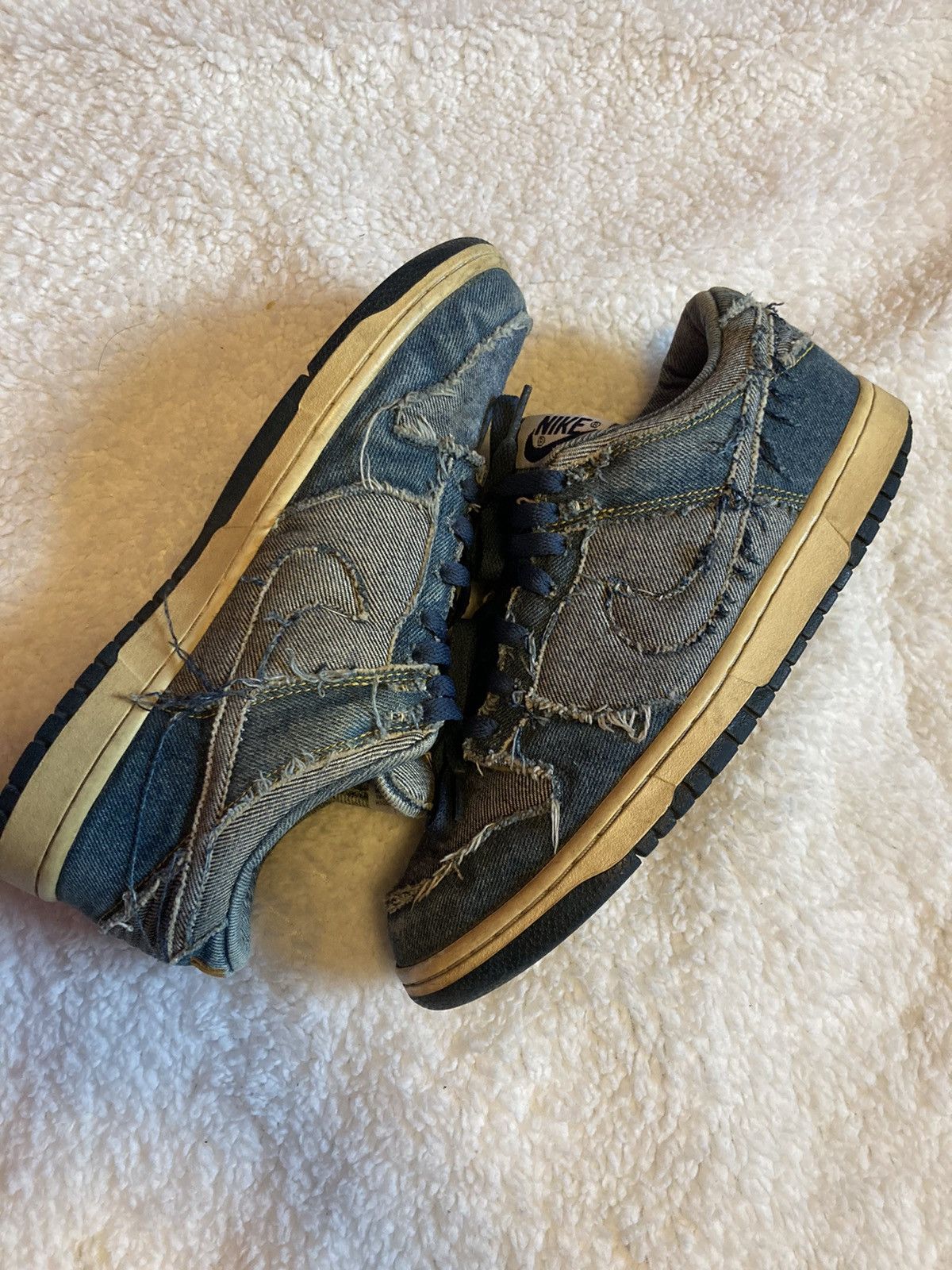 Nike Dunk Low Cl Denim distressed denim dunks | Grailed