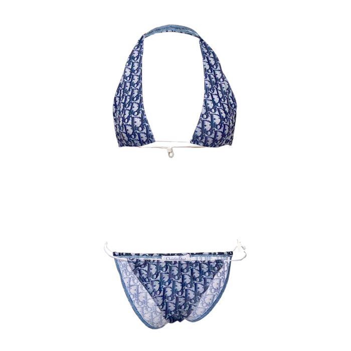 Dior NEW Dior Galliano Spring 2002 blue monogram bikini swimsuit | Grailed