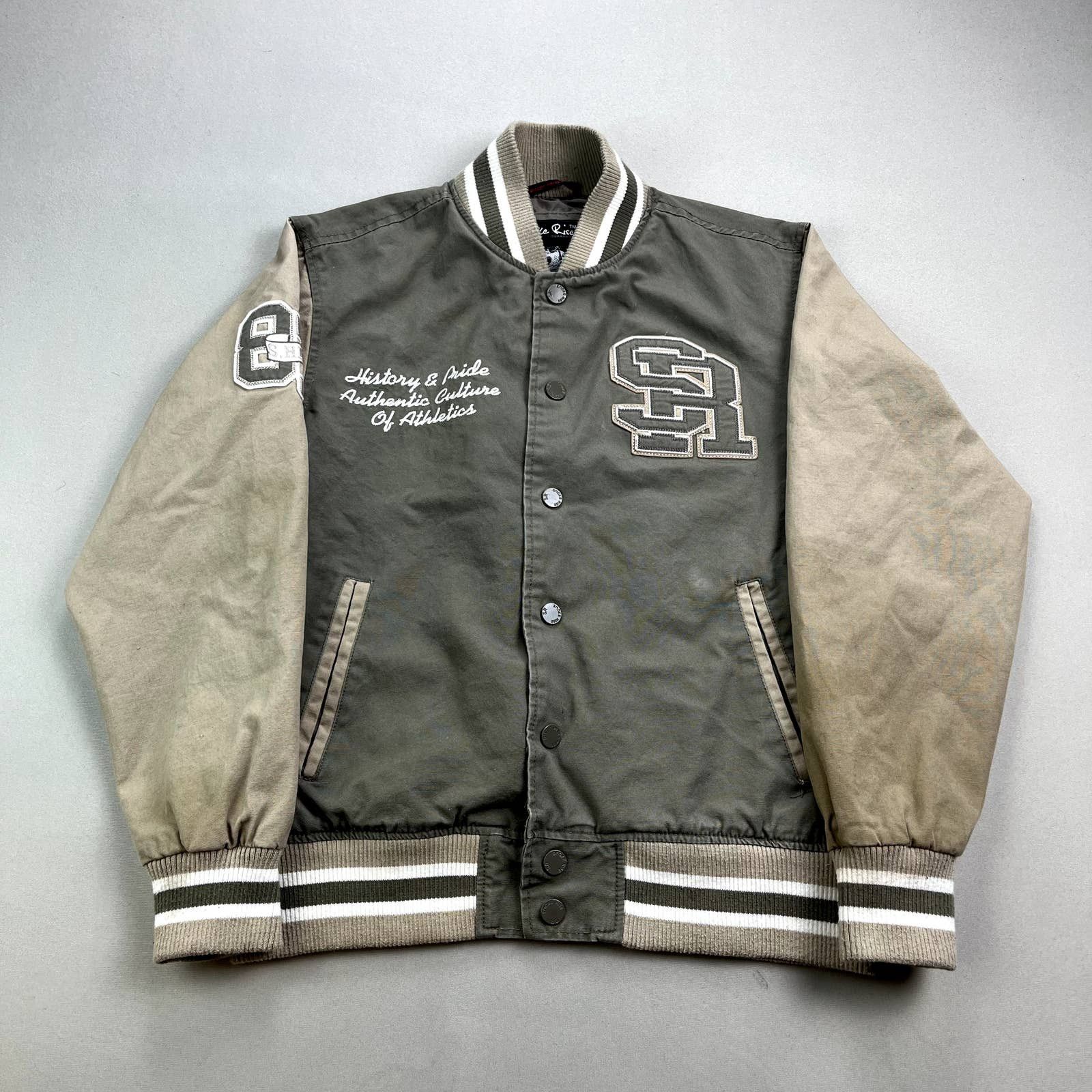 Smoke Rise Smoke Rise Jacket Medium Green Tan Letterman Varsity Bomber ...