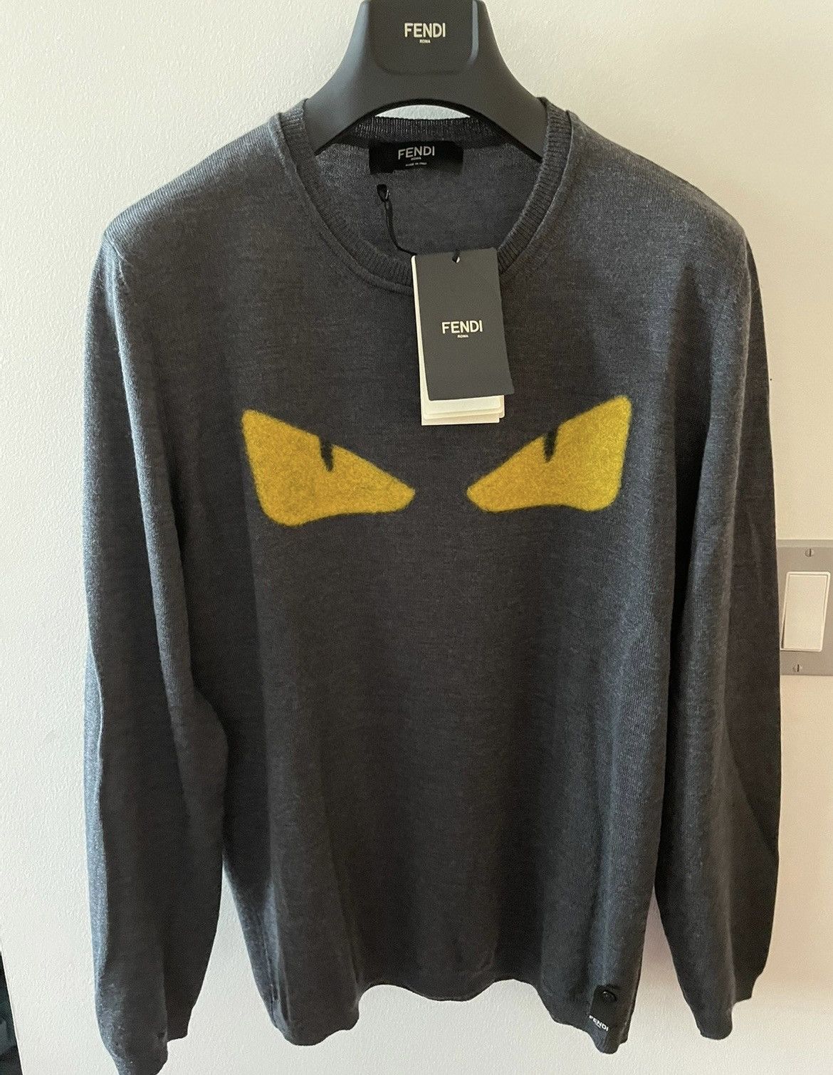 Fendi $1,500Value Limited Edition Iconic Monster Logo Wool Sweater ...