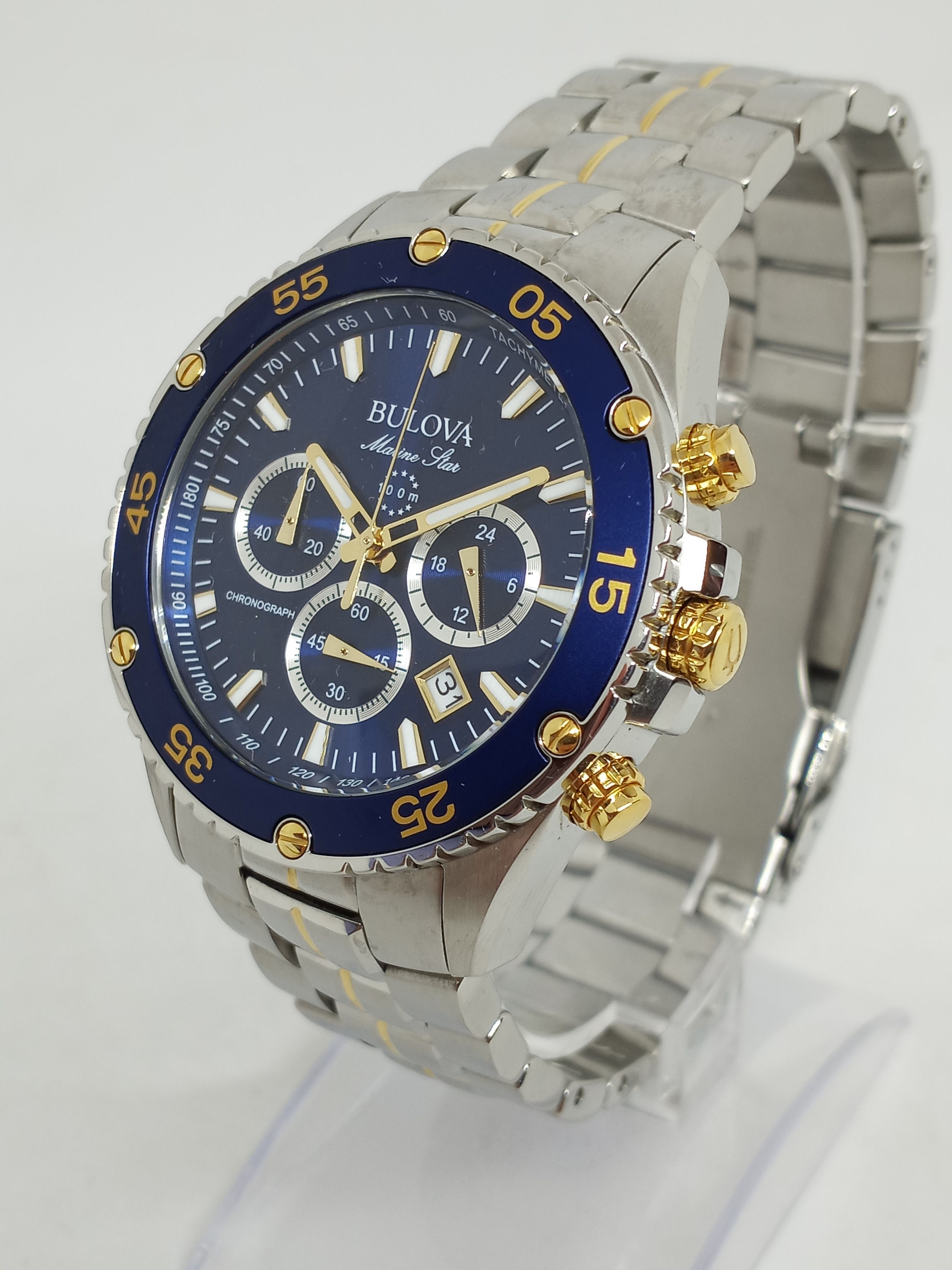 Bulova Marine Star 98B400 Men’s 41mm Blue Dial S/Steel Chrono Watch ...