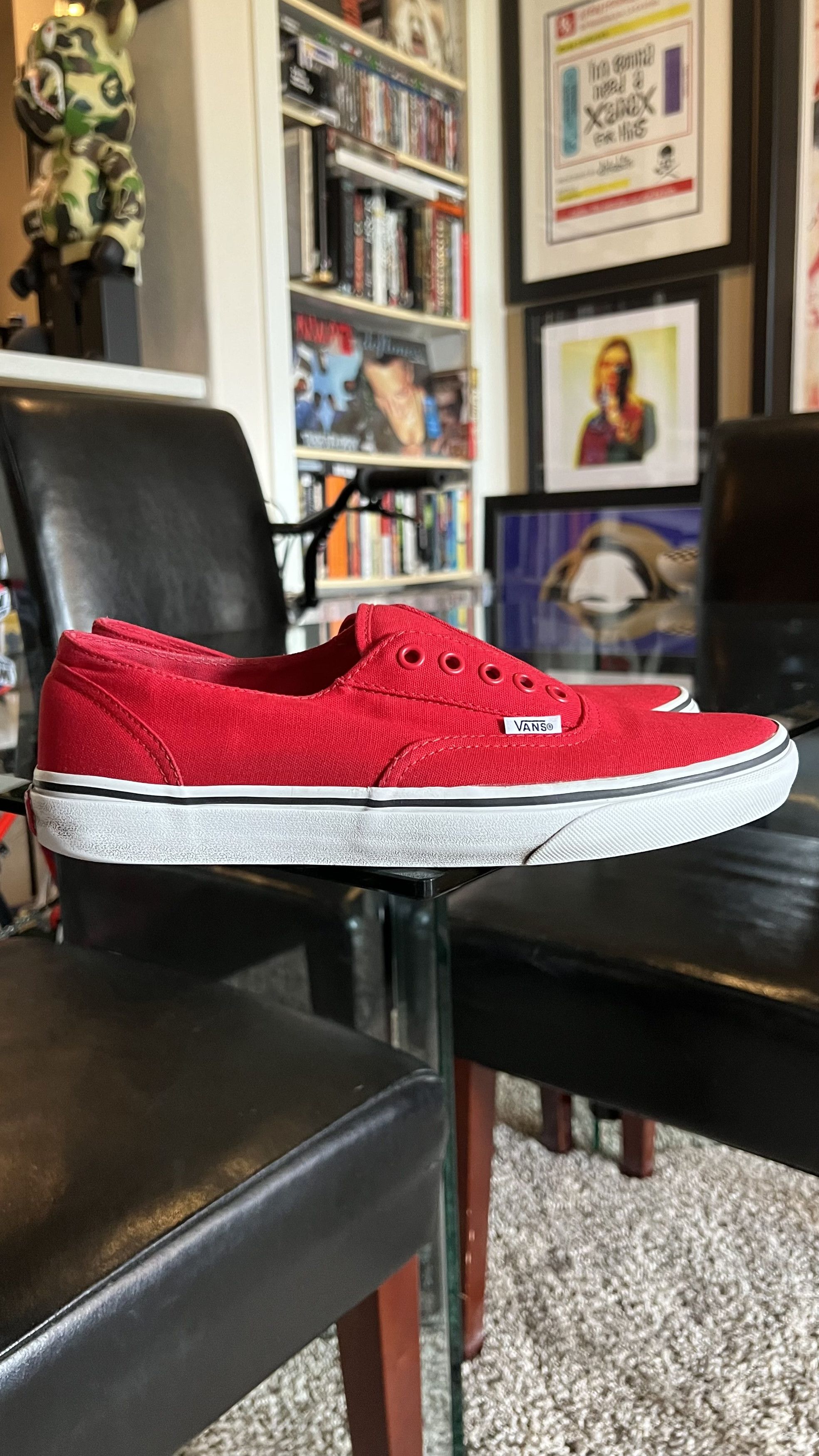Vans **RARE** VANS ERA AUTHENTIC LACELESS RED TRUE WHITE 9 | Grailed