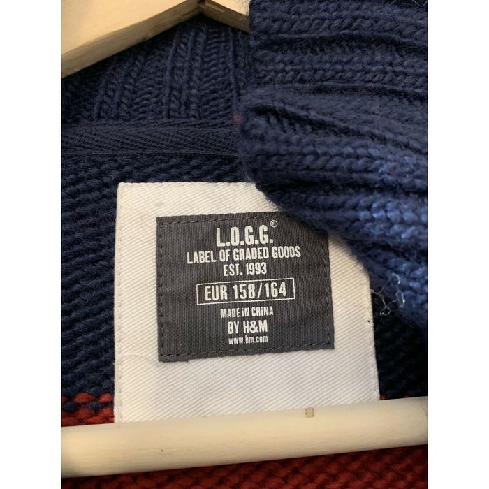 H&M H & M LOGG Sz L Sweater Blue Red Cotton Knit Men Pullover La | Grailed