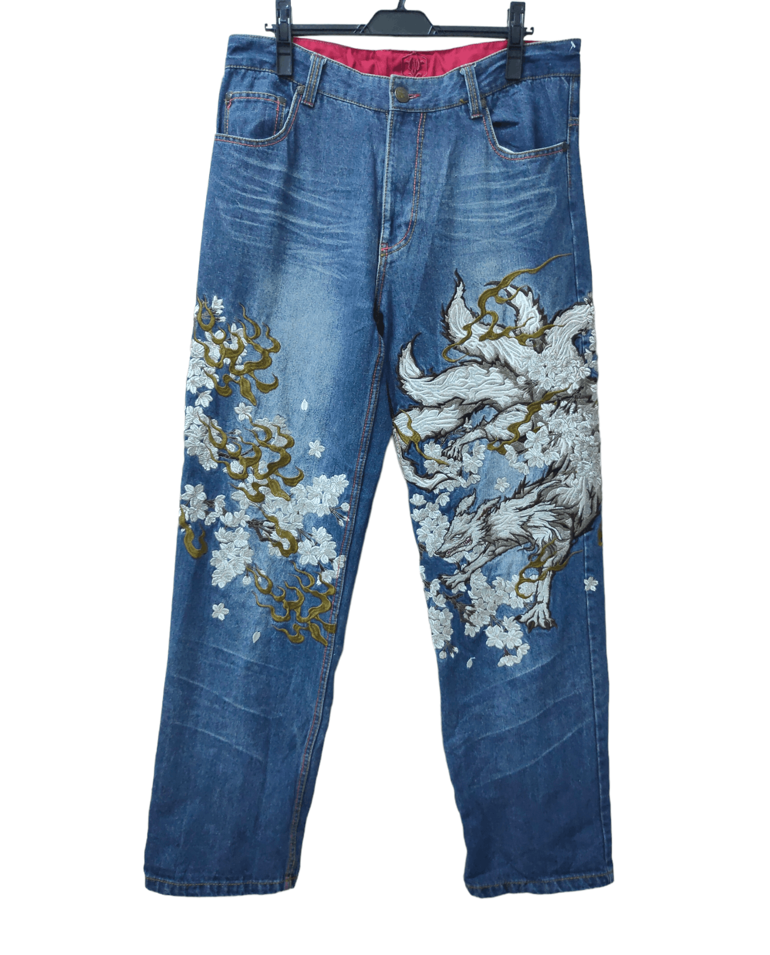 Distressed Denim The Japanese Tradition 9 Tails Kyuubi Embroidery Denim ...