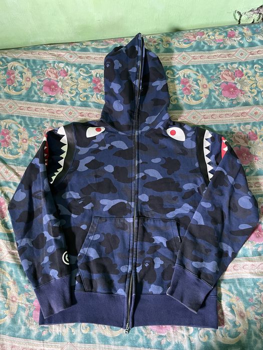 Bape Hoodie Bape Double Shark PONR Blue camo | Grailed