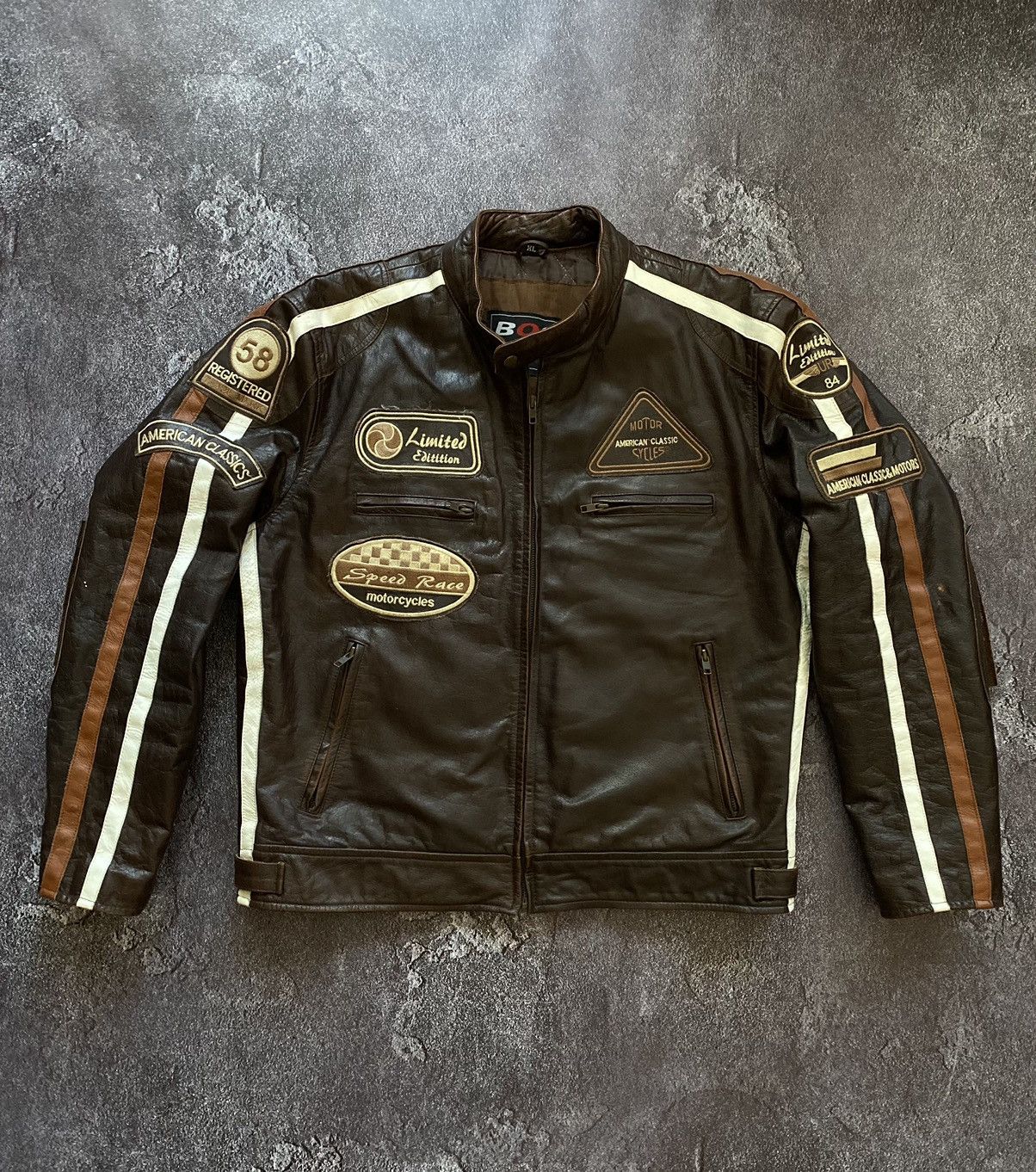 Leather Jacket × MOTO × Racing Vintage Racing Leather Jacket American ...