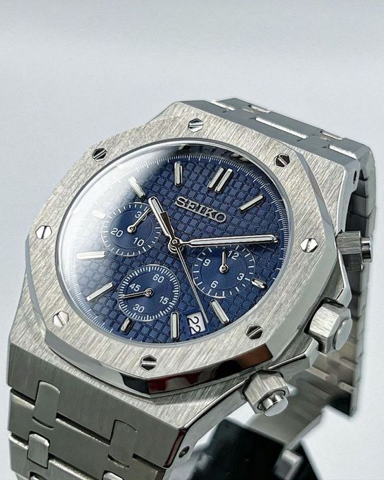 Custom RARE Seiko Mod Watch Blue Waffle Dial Royal Oak Quartz 42MM ...