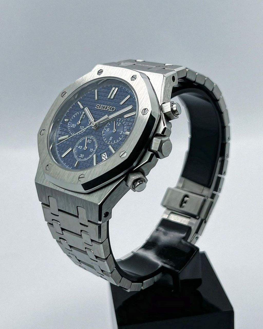 Seiko RARE Seiko Mod Watch Blue Waffle Dial Royal Oak Quartz 42MM | Grailed