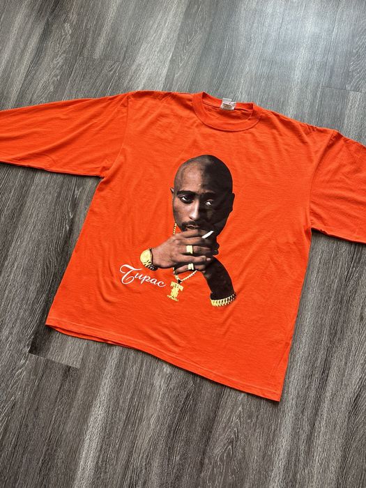 Vintage VTG 2000s Tupac 2pac Rap Tee Longsleeve Orange Death Row XL ...