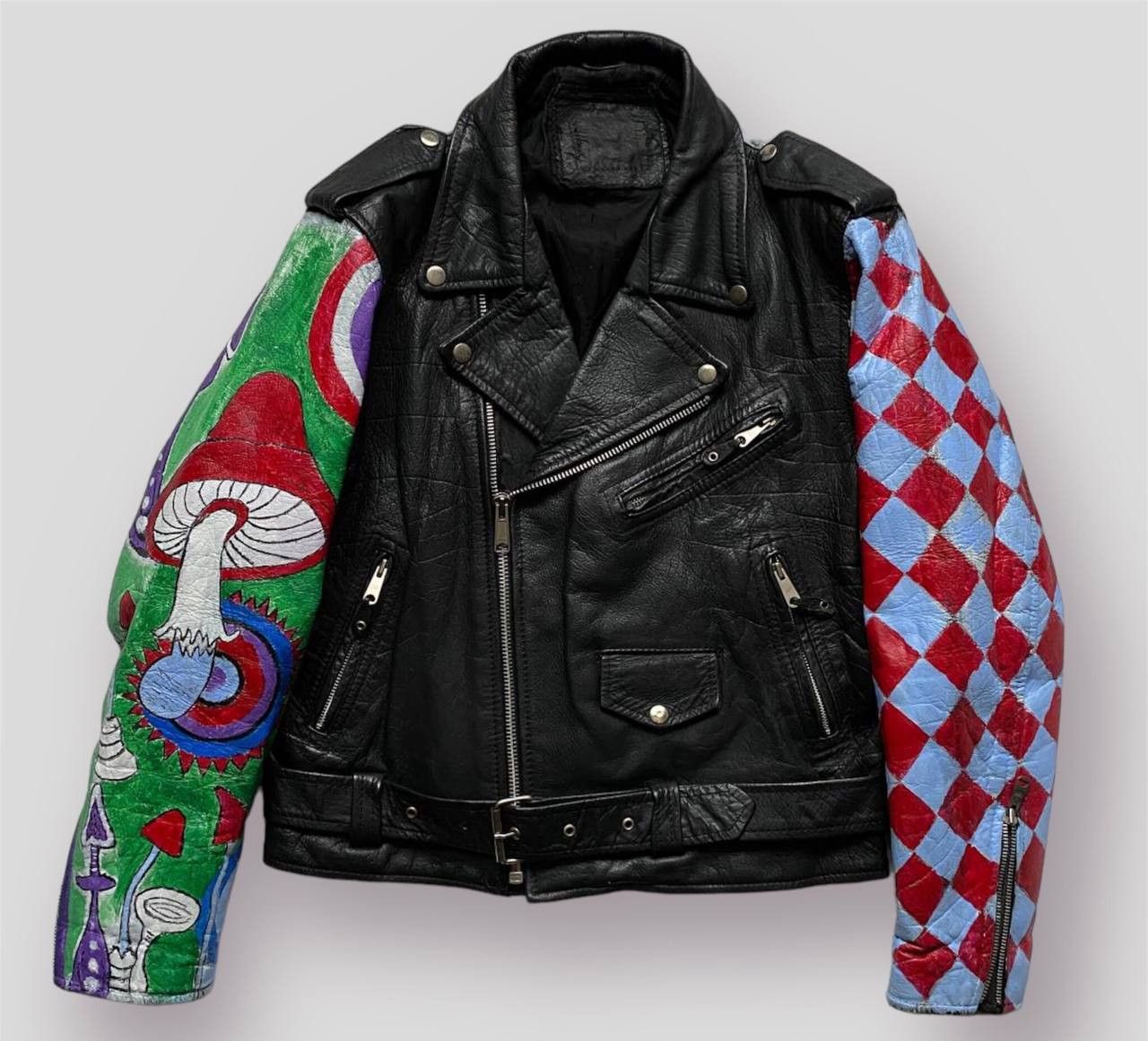 Leather Jacket × Rare × Vintage Vintage Acid Trip Hand Painted Leather ...