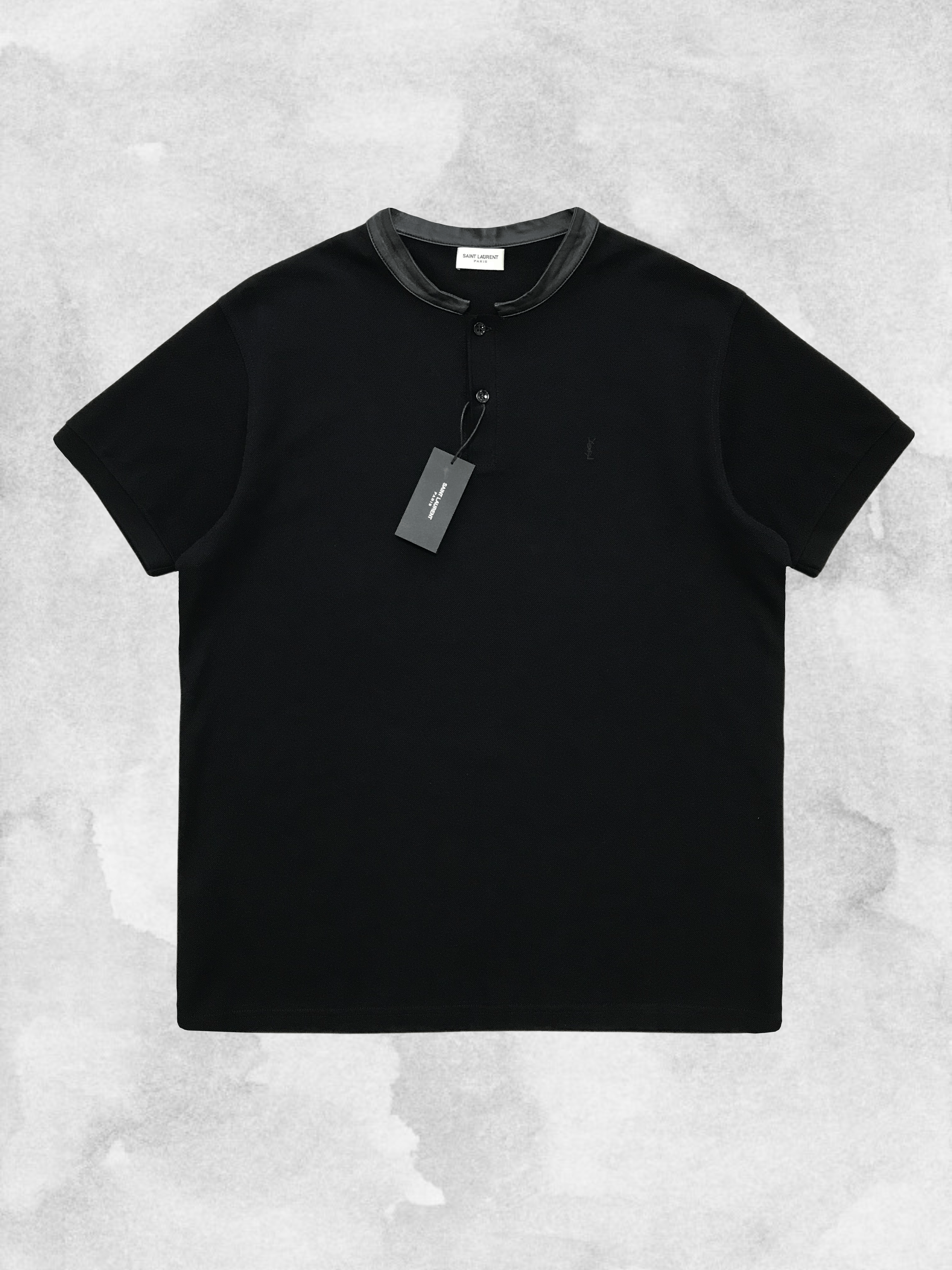 Saint Laurent Paris SAINT LAURENT Leather Collar Polo Shirt YSL T ...