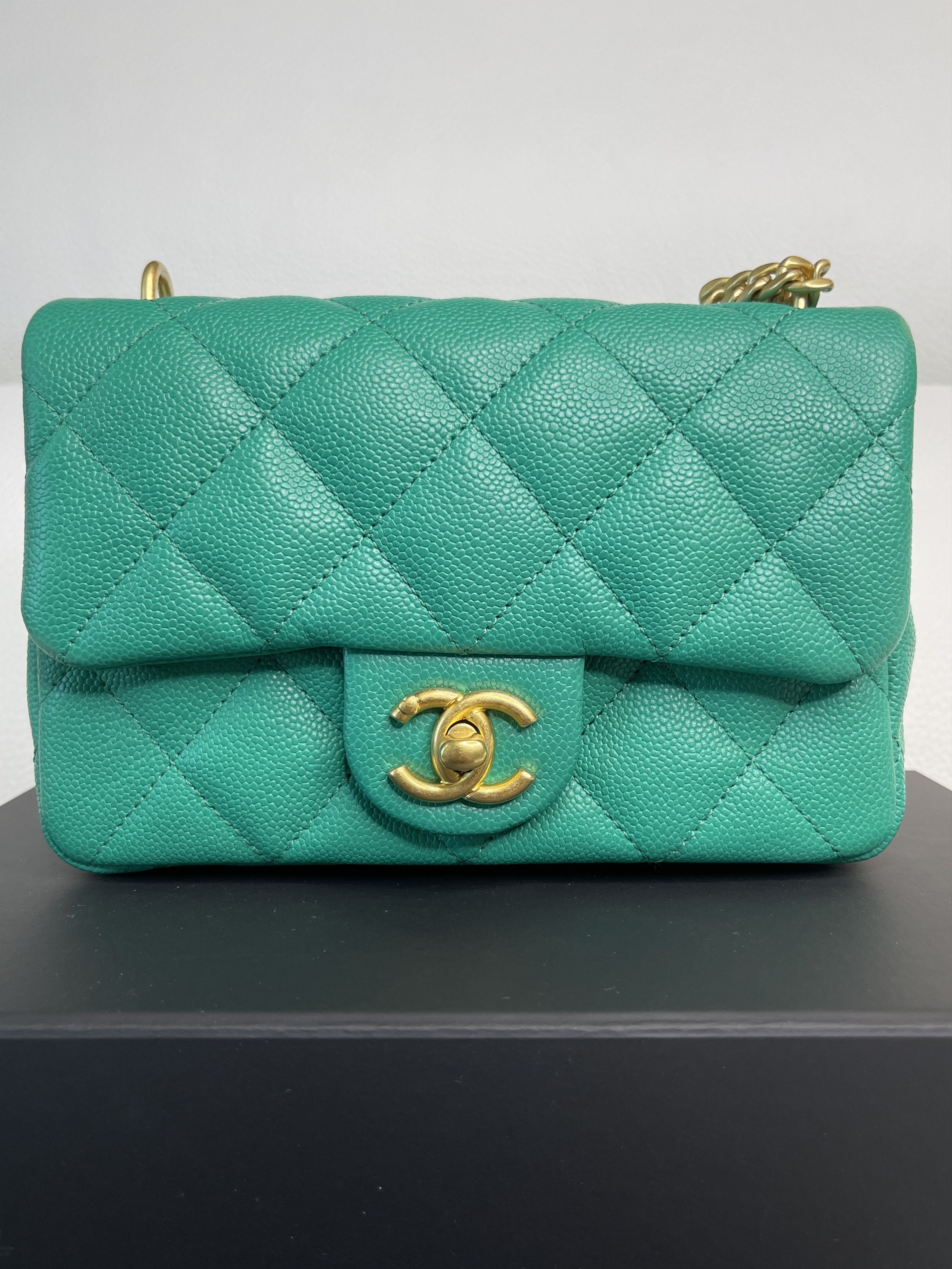 Chanel 23P New Chanel Mini Rect Green Caviar w/GHW Crush Flap Bag | Grailed