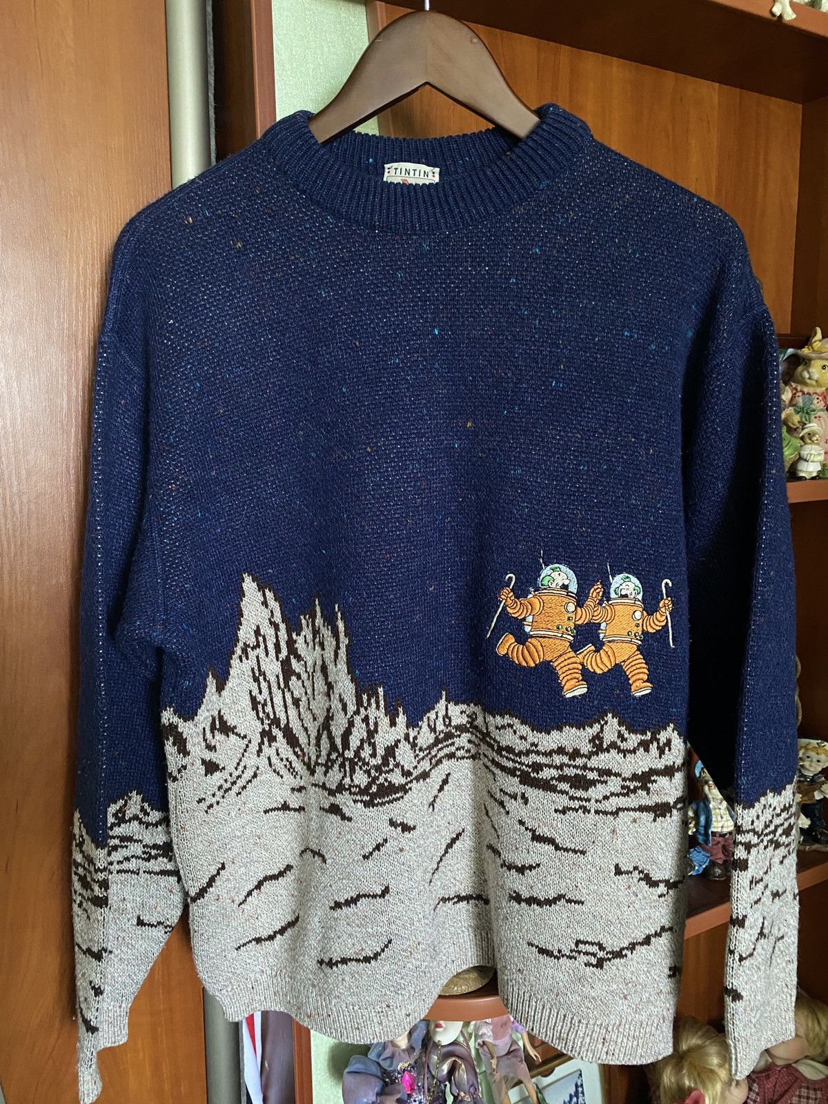 Cartoon Network Rare Vintage TinTin moon Cable Knit Cozy sweater Jumper ...