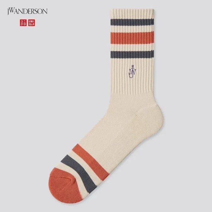 Uniqlo White Red Gray Multicolor Socks Dress Crew Tube Cotton Logo ...