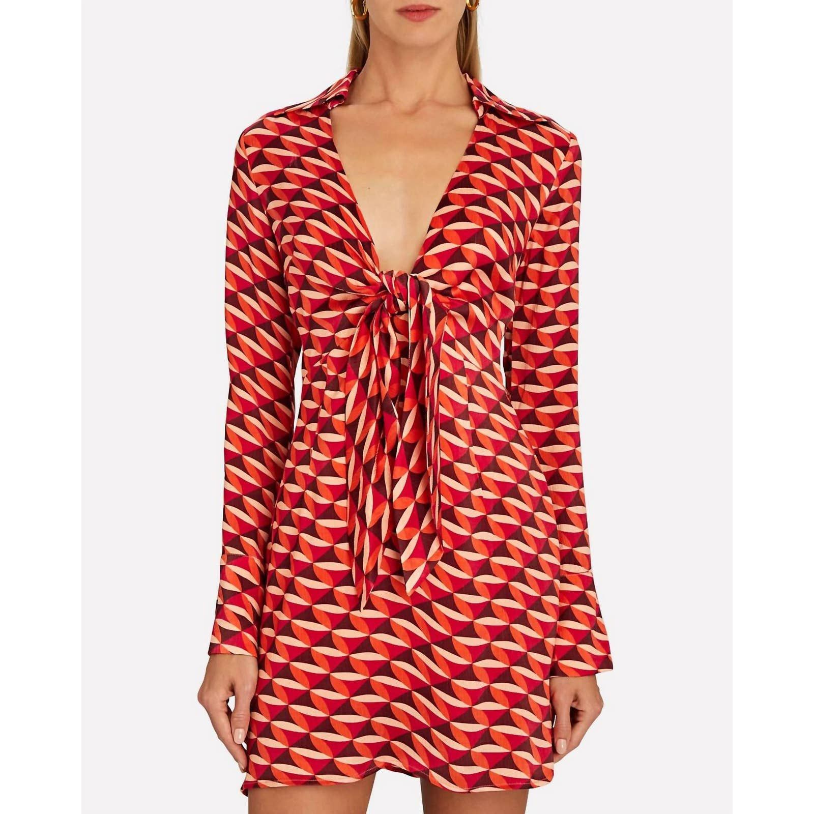 Nicholas Pascal Tie Front Long Sleeve Mini Dress In Geo Print | Grailed