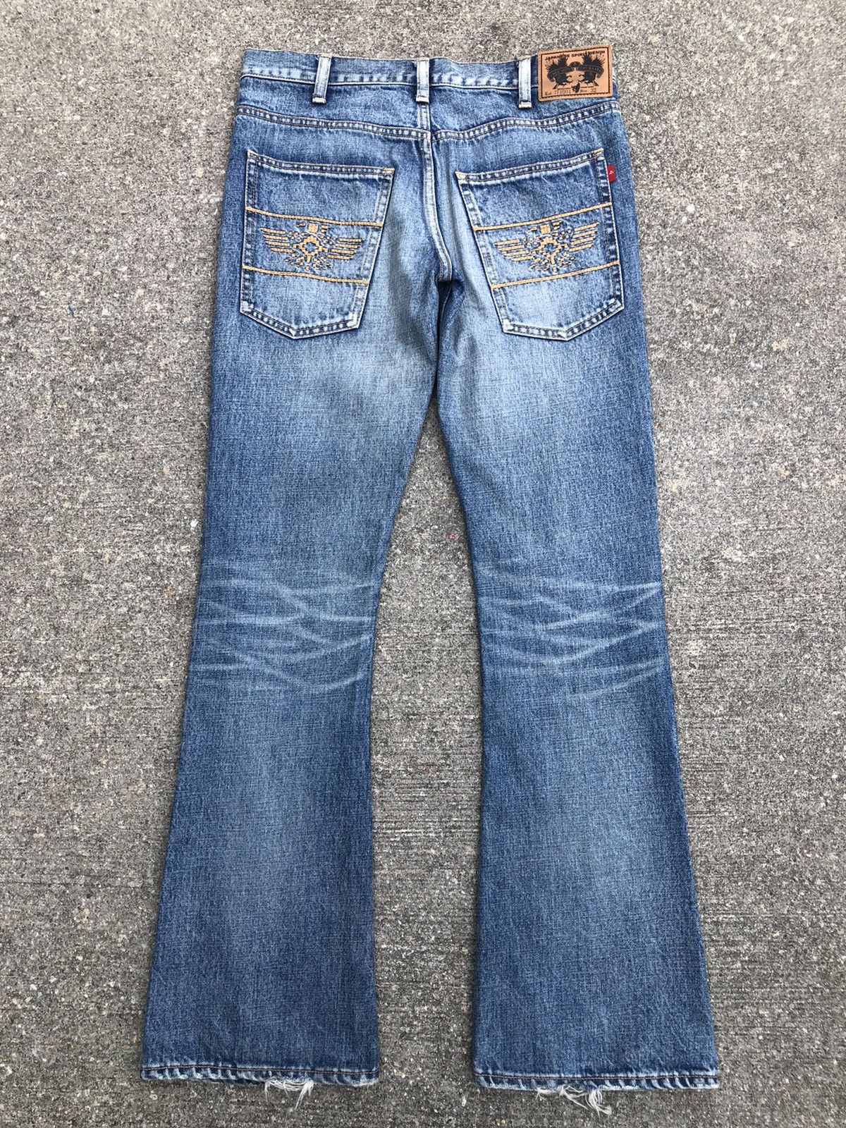 Backbone Backbone Japan Embroidery Native Denim Flare Jeans | Grailed