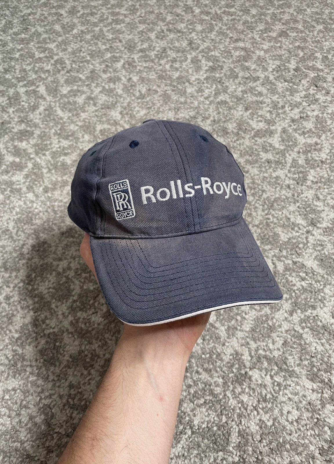 Vintage Vintage Washed Faded Navy Blue Cap Hat Rolls-Royce Big Logo ...