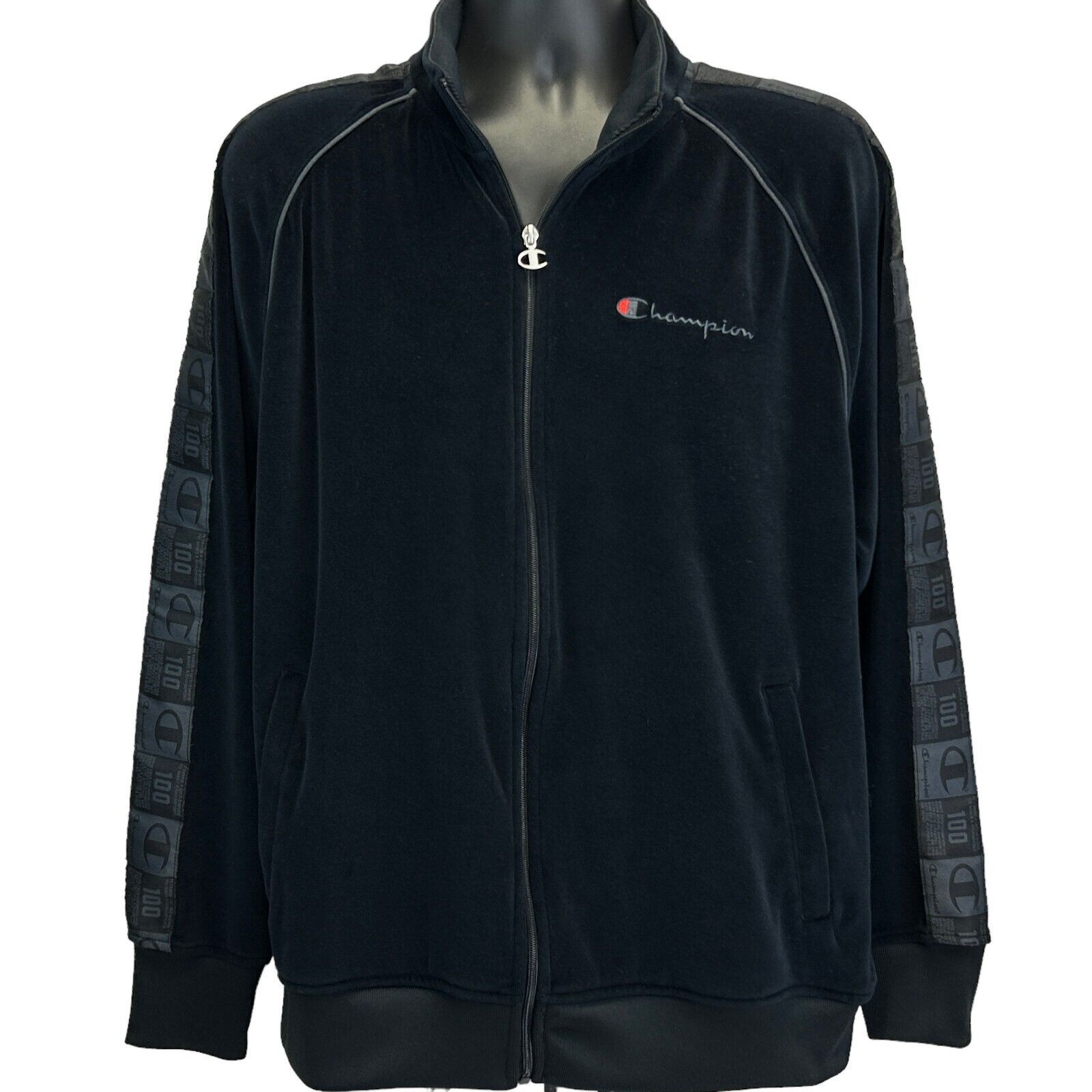 Champion Champion 100 Years Velour Track Jacket Black Velvet Full Zip ...