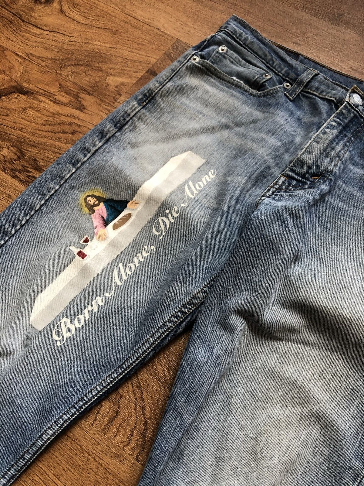 Levi's Hand Painted Last Supper Levi 513 Jeans | Grailed