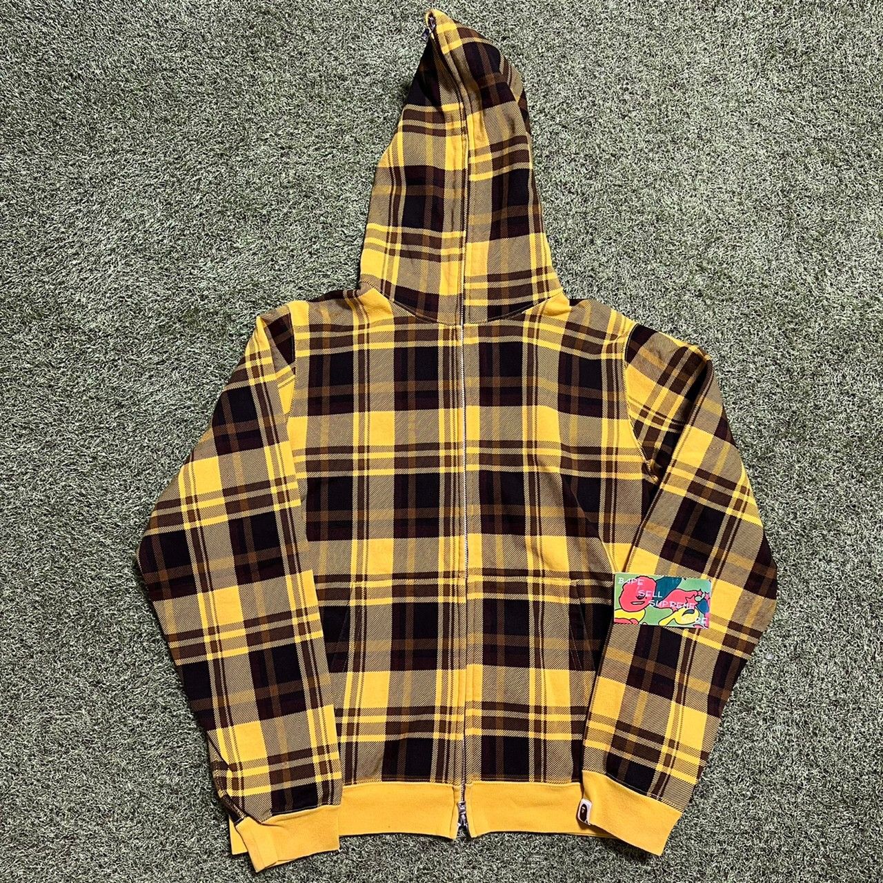 Bape BAPE check full zip hoodie yellow | Grailed