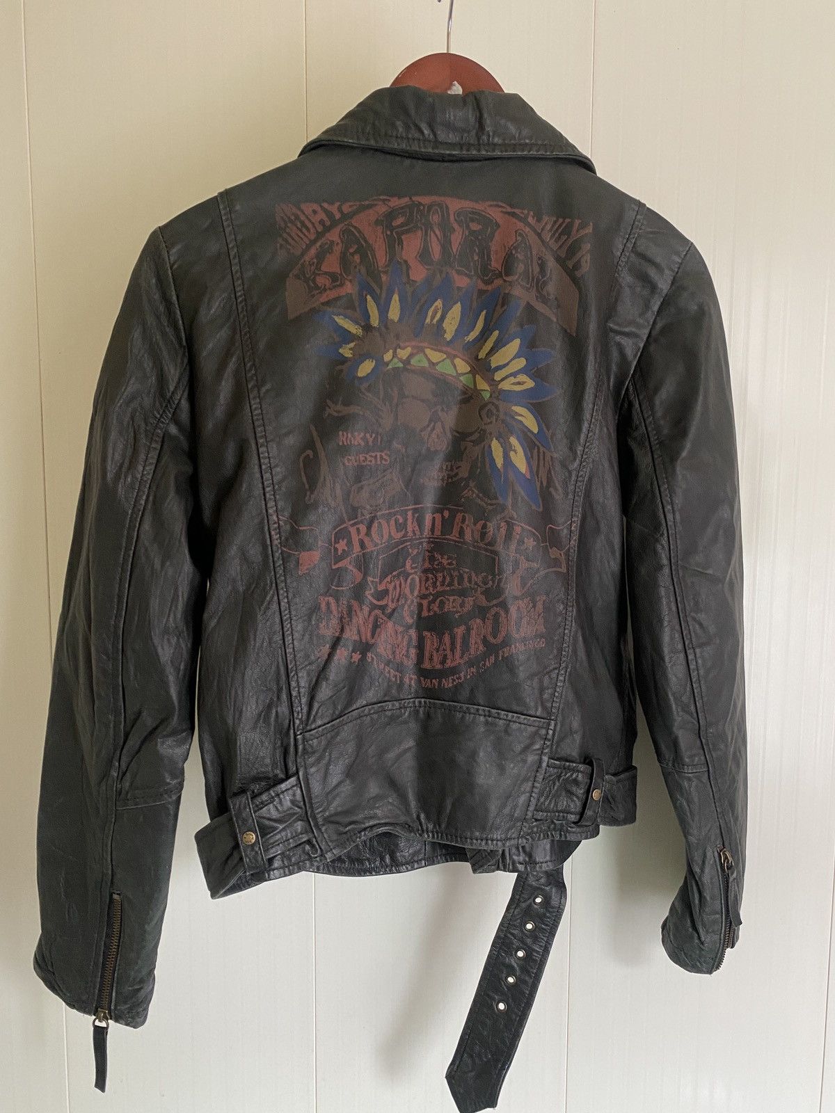 Streetwear Vintage D pocket leather biker jacket punk grunge style ...