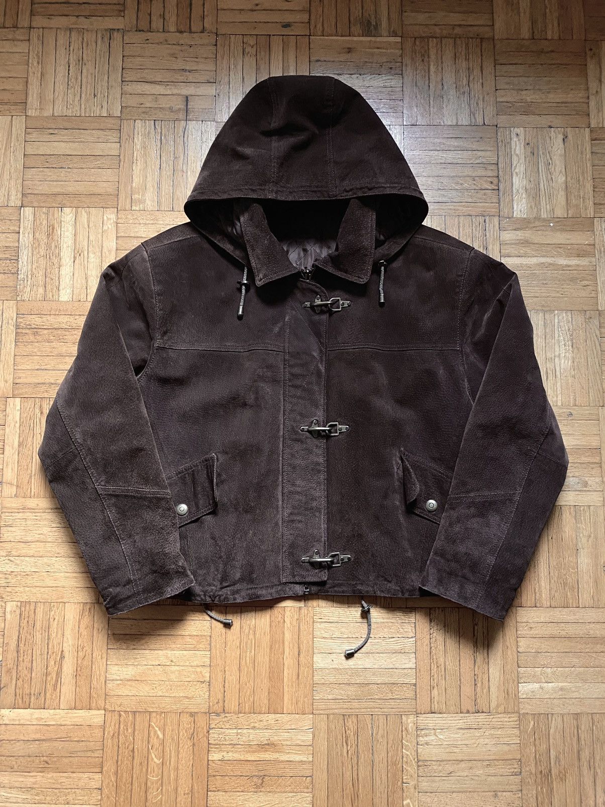 Vintage Vintage Fireman Clasp Hooded Suede Leather Jacket | Grailed