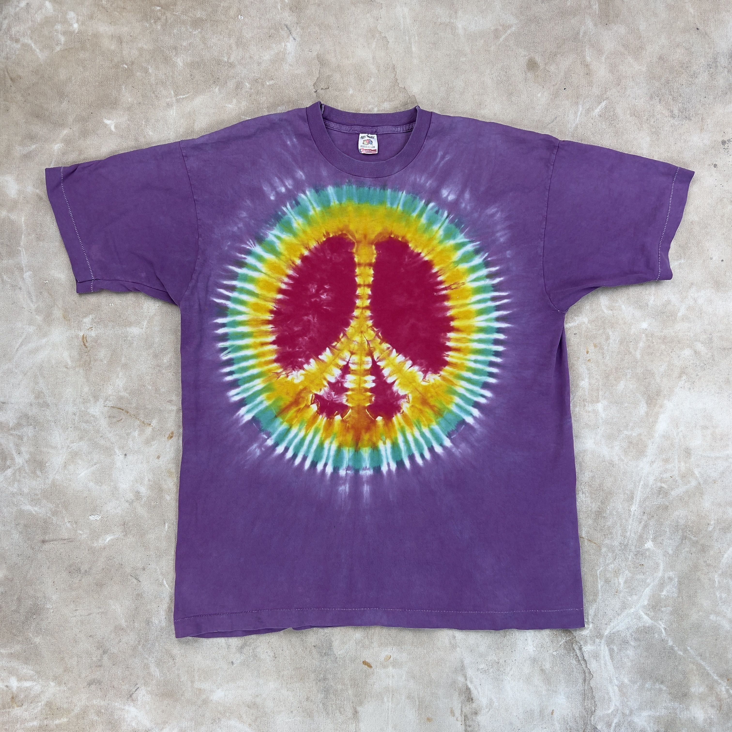 Vintage 1990s Fruit of the Loom Single Stitch Tie-Dye Peace Sign Tee ...