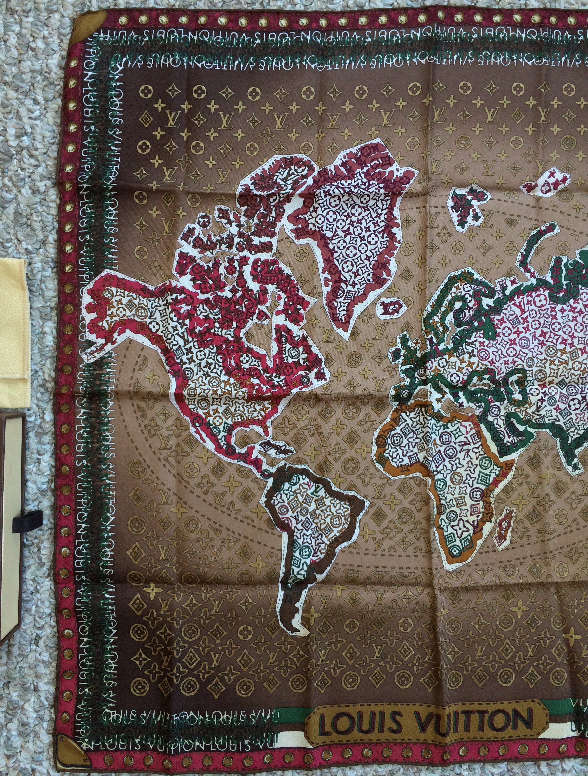 Louis Vuitton Louis Vuitton Silk Monogram World Map Scarf | Grailed
