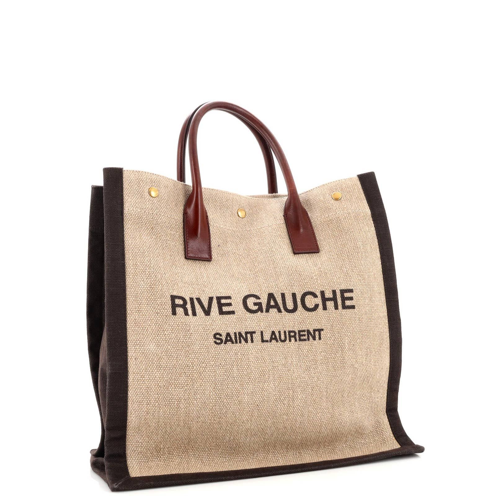 Yves Saint Laurent Rive Gauche Shopper Tote Raffia with Canvas Tall ...