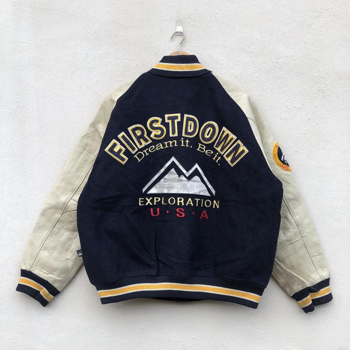 Vintage ‼️OUTDOOR BRAND FIRST DOWN BIG SPELLOUT Varsity Jacket | Grailed