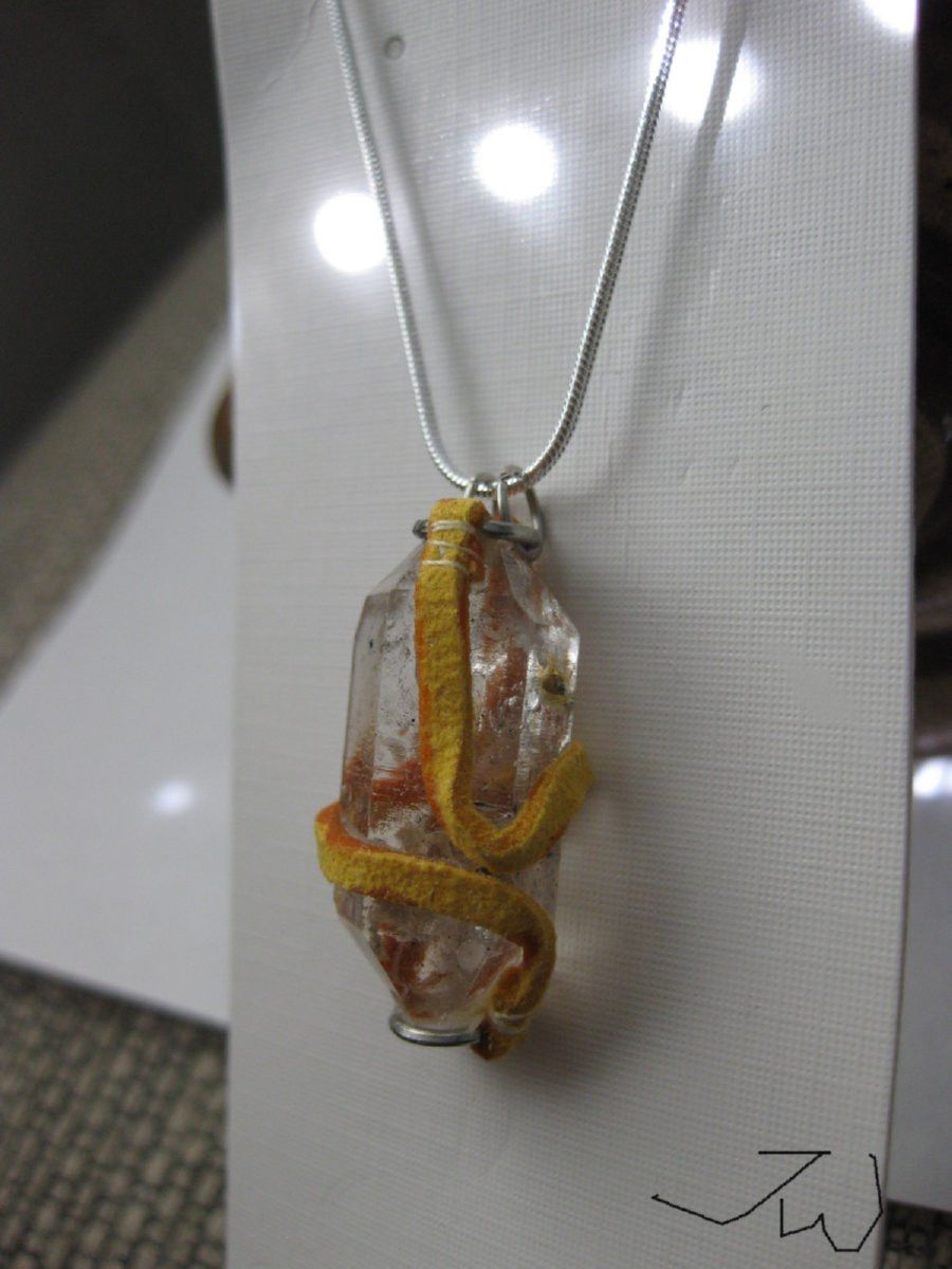 Handmade Clear Quartz Stone necklace with Yellow leather | Grailed