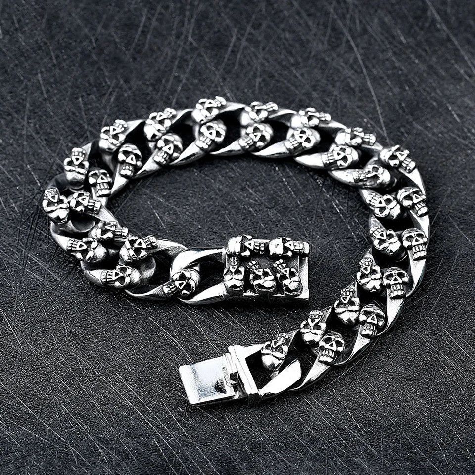 Chain × Cuban Link Chain × Skulls Full Skulls Cuban Link Chain Bracelet ...