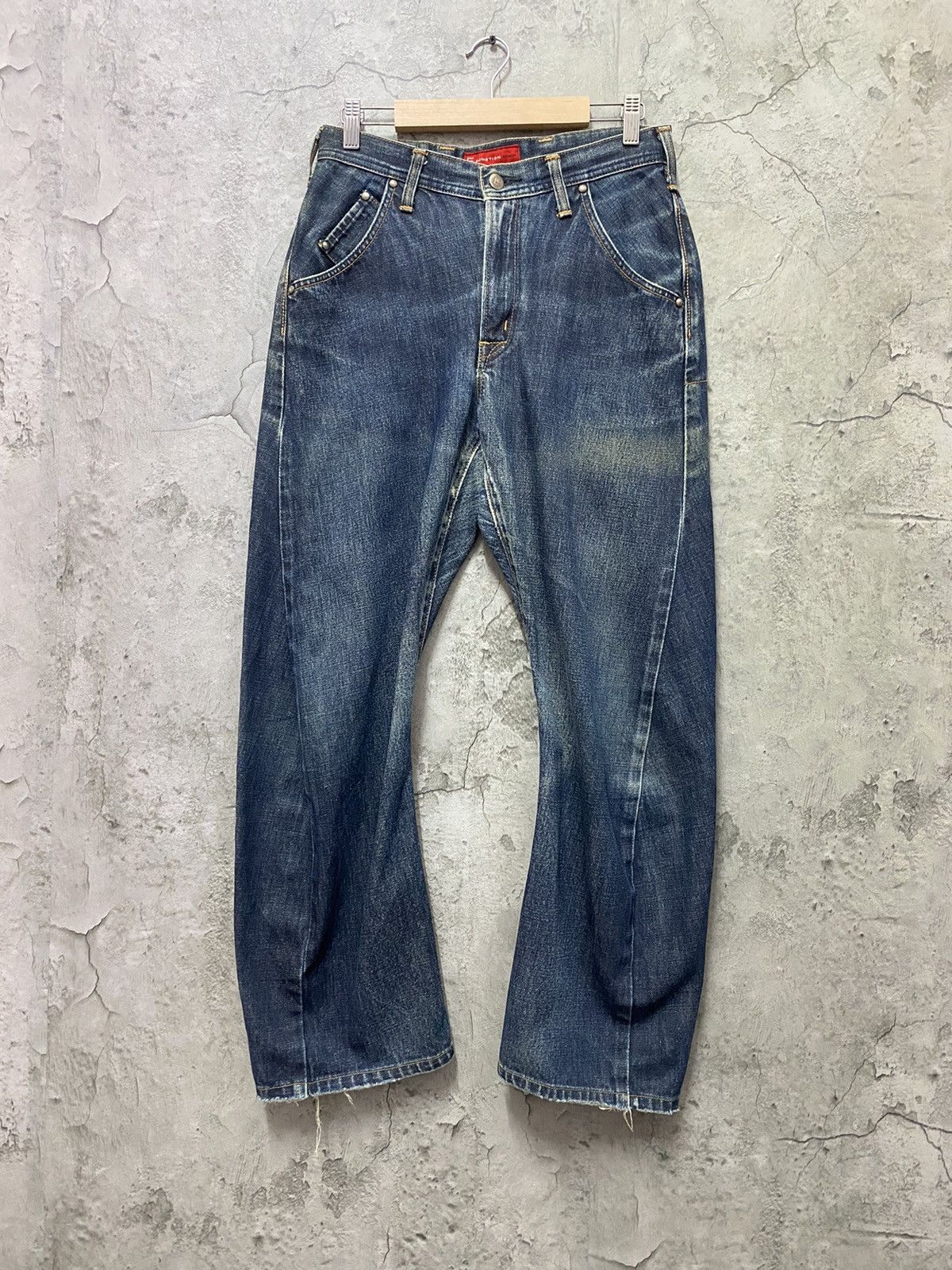 Edwin × Vintage Vintage Edwin E Function Curved Leg Distressed Denim | Grailed