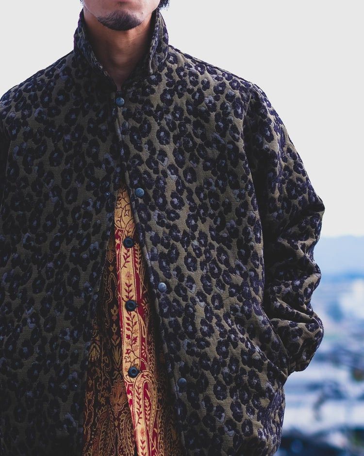 Needles Needles Oversized Leopard Print Coach Jacket: Olive Jacquard ...