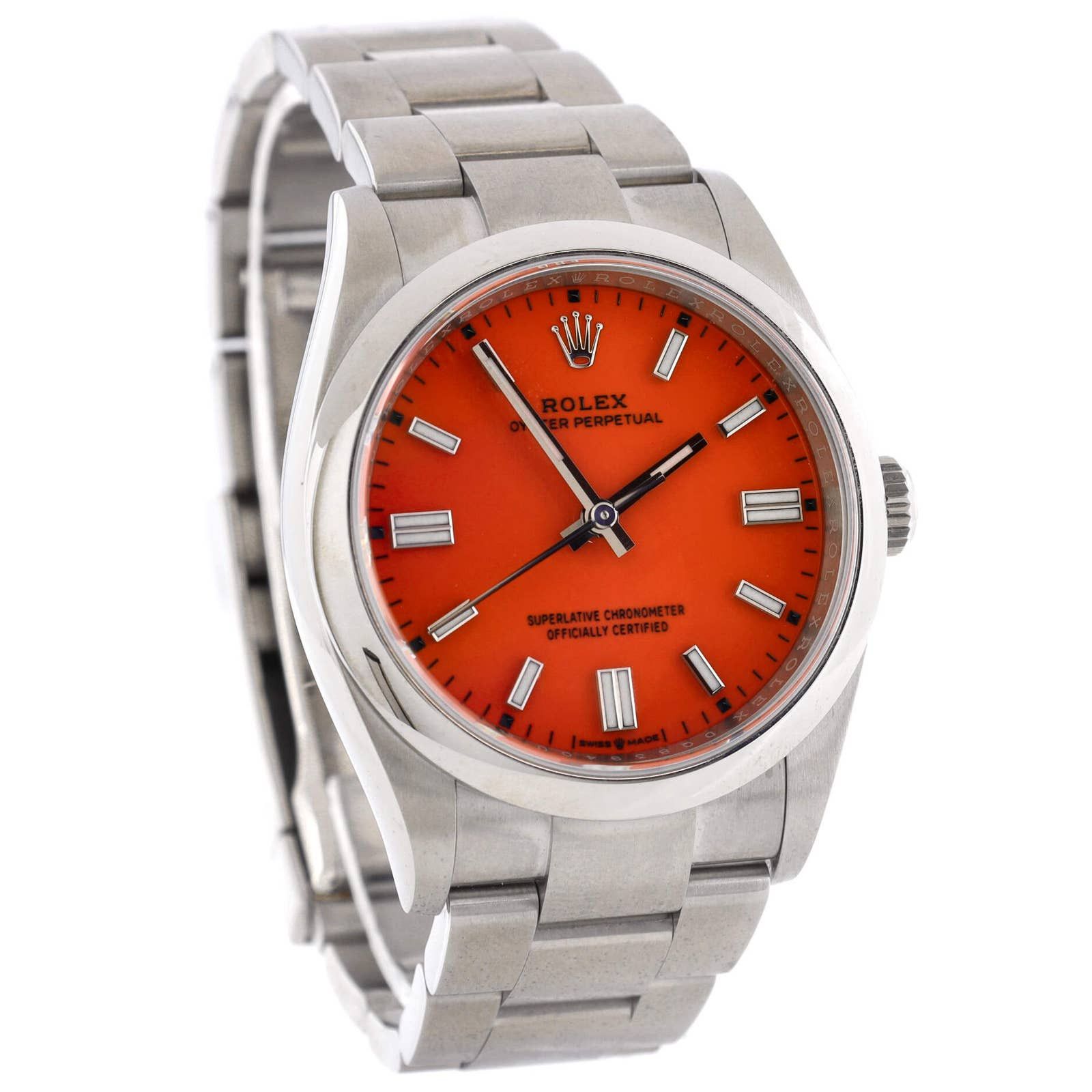 Rolex Oyster Perpetual Coral Red Automatic Watch Stainless Steel | Grailed