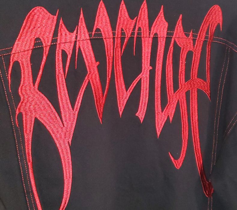 Revenge REVENGE RED EMBROIDERED LOGO BLACK DENIM JACKET | Grailed