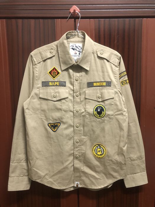 Bape 🔥A Bathing Ape Boy Scout Patch Logo Button Up Shirts | Grailed