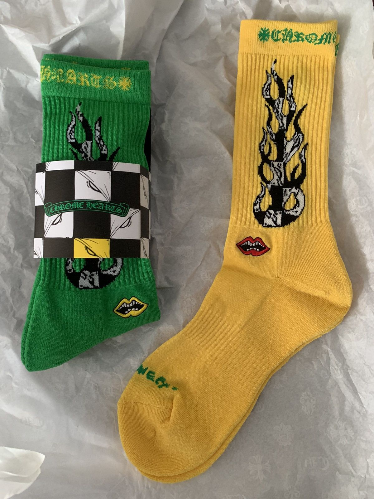Chrome Hearts Chrome Hearts Yellow Flame 99 Eyes Sock | Grailed