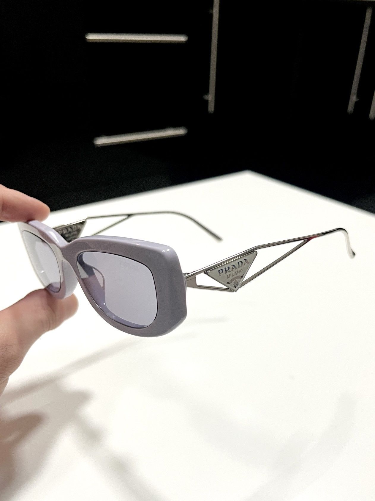 Vintage ★ SS’22 PRADA SYMBOLE RECTANGULAR TRIANGLE LOGO SUNGLASSES ...