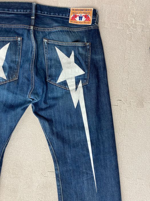 Bape [RARE] Bape White Big Bapesta Star Logo Indigo Denim | Grailed