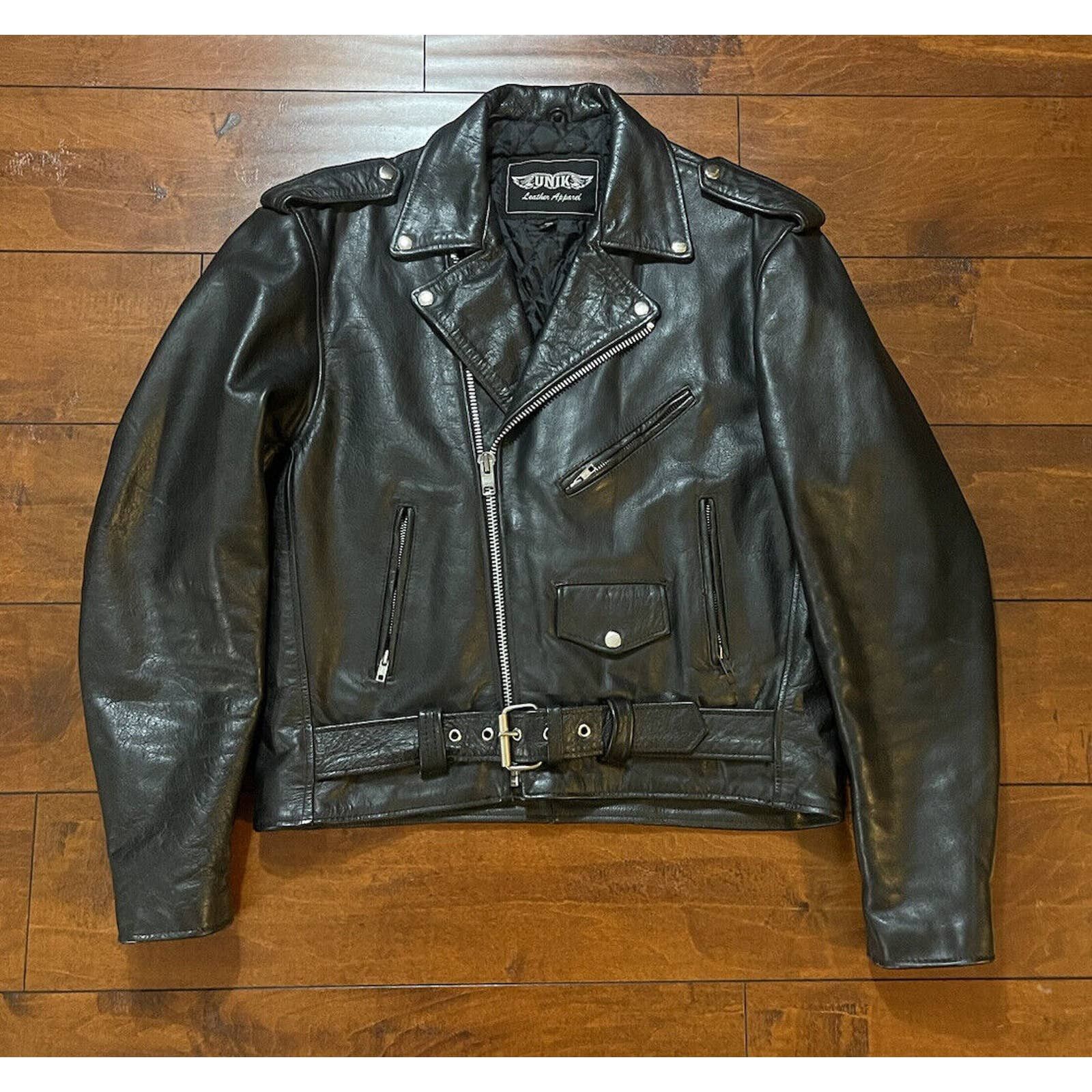 Unik International Inc. Vintage UNIK Leather Leather Motorcycle Jacket ...