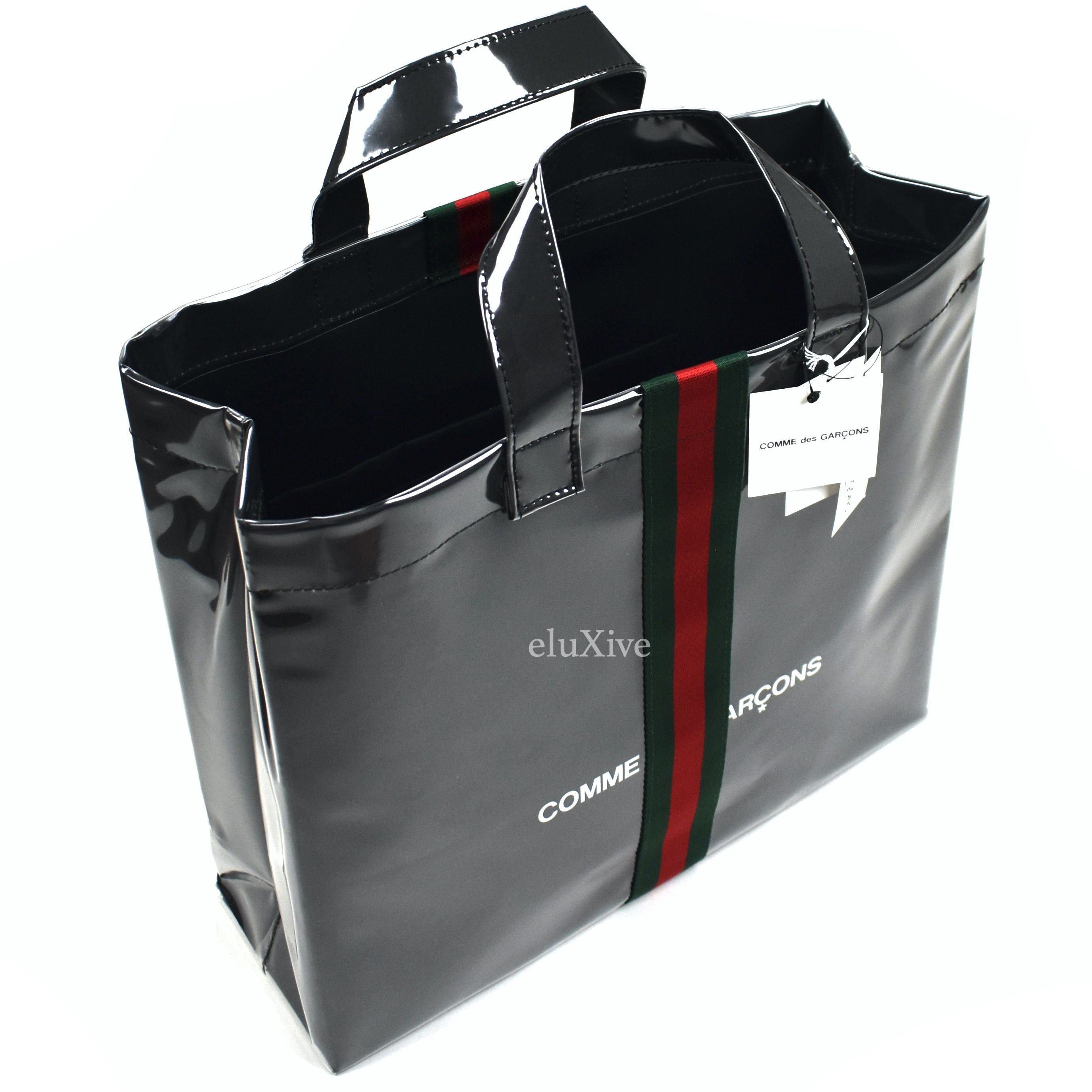 Gucci CDG Gucci Black Web Stripe Paper Plastic PVC Tote Bag DS | Grailed