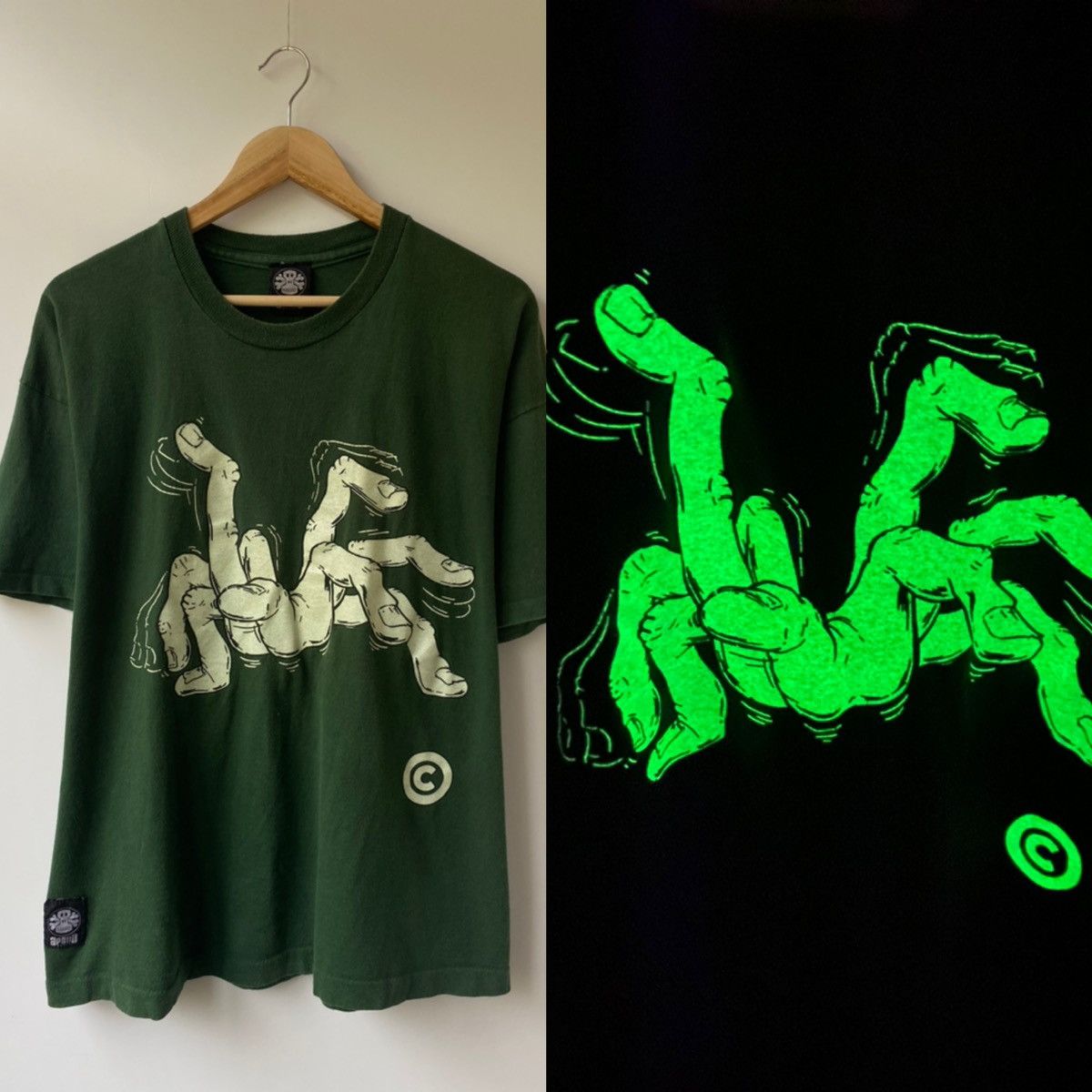 Spyder × Stussy × Vintage 🕷️ Vintage 90s Spider Hand glow in the dark t ...