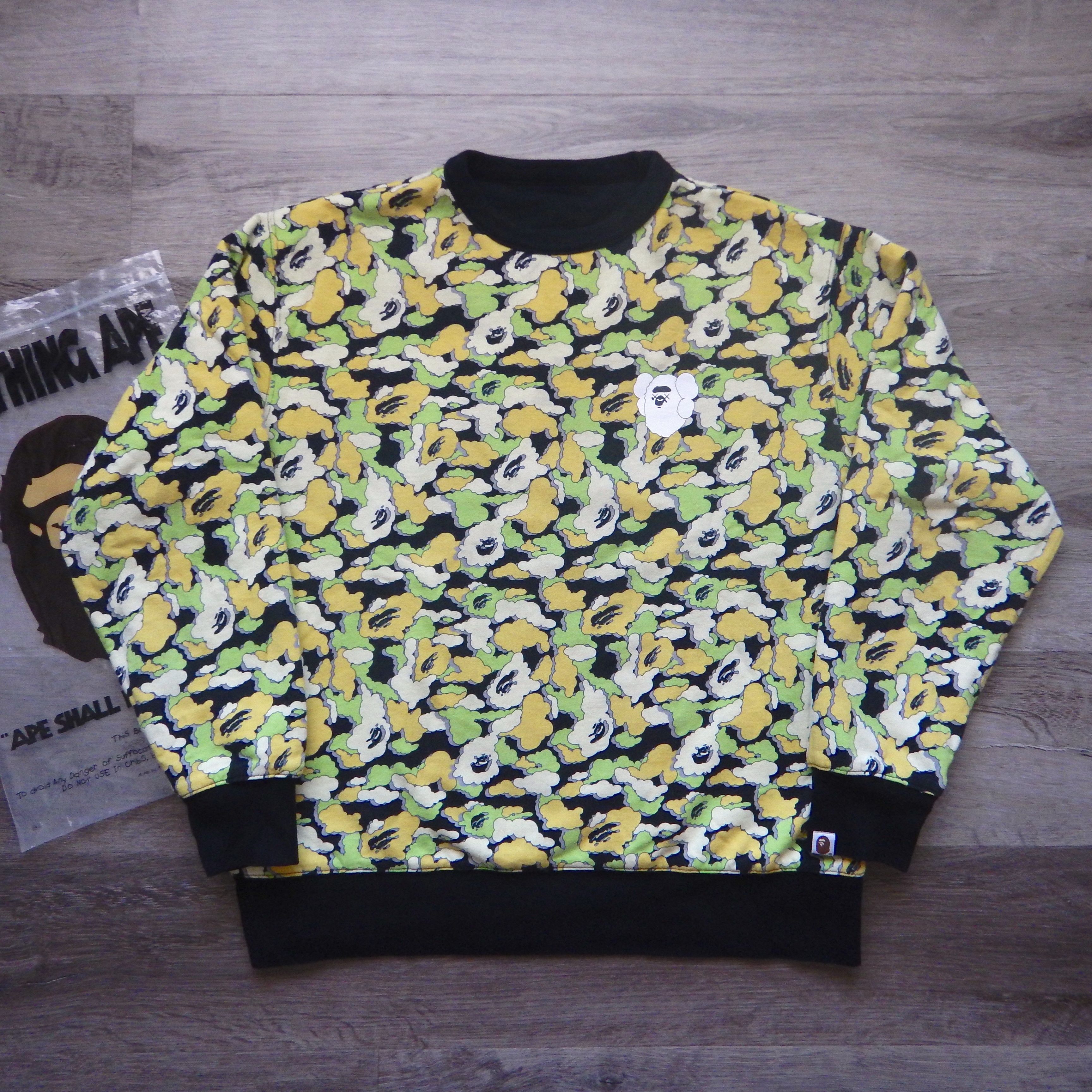 Bape × Kaws Mid 2000s Bape x KAWS Reversible Cloud Camo Crewneck | Grailed
